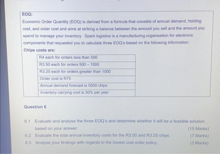 Solved Economic Order Quantity (EOQ) is derived from a | Chegg.com