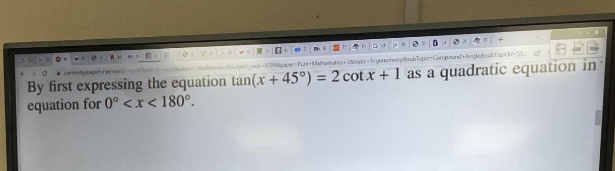 Solved By first expressing the equation tan(x+45∘)=2cotx+1 | Chegg.com