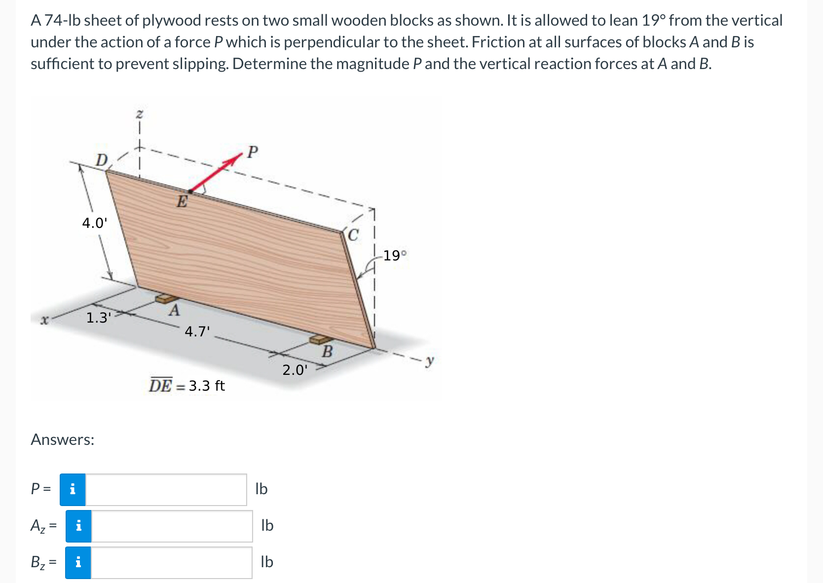 Solved A 74-Ib sheet of plywood rests on two small wooden | Chegg.com