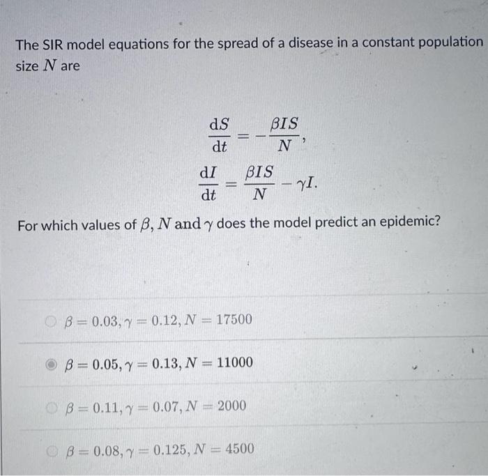 Solved The SIR model equations for the spread of a disease | Chegg.com