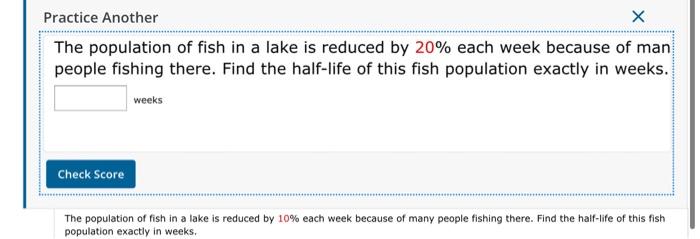Solved The population of fish in a lake is reduced by 20% | Chegg.com