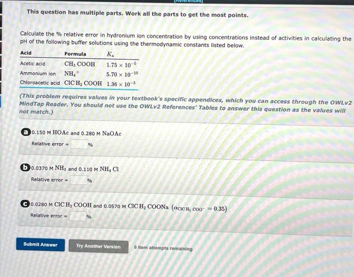 pl Calculate the relative error in hydronium ion | Chegg.com