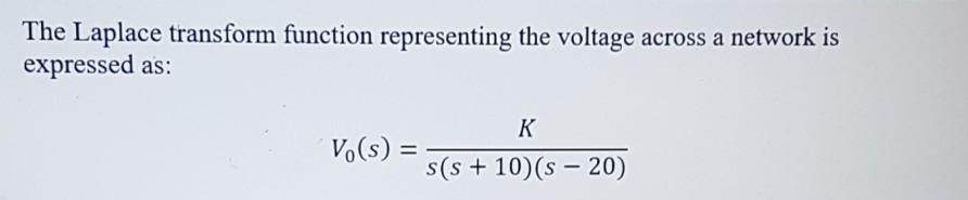 Solved The Laplace transform function representing the | Chegg.com