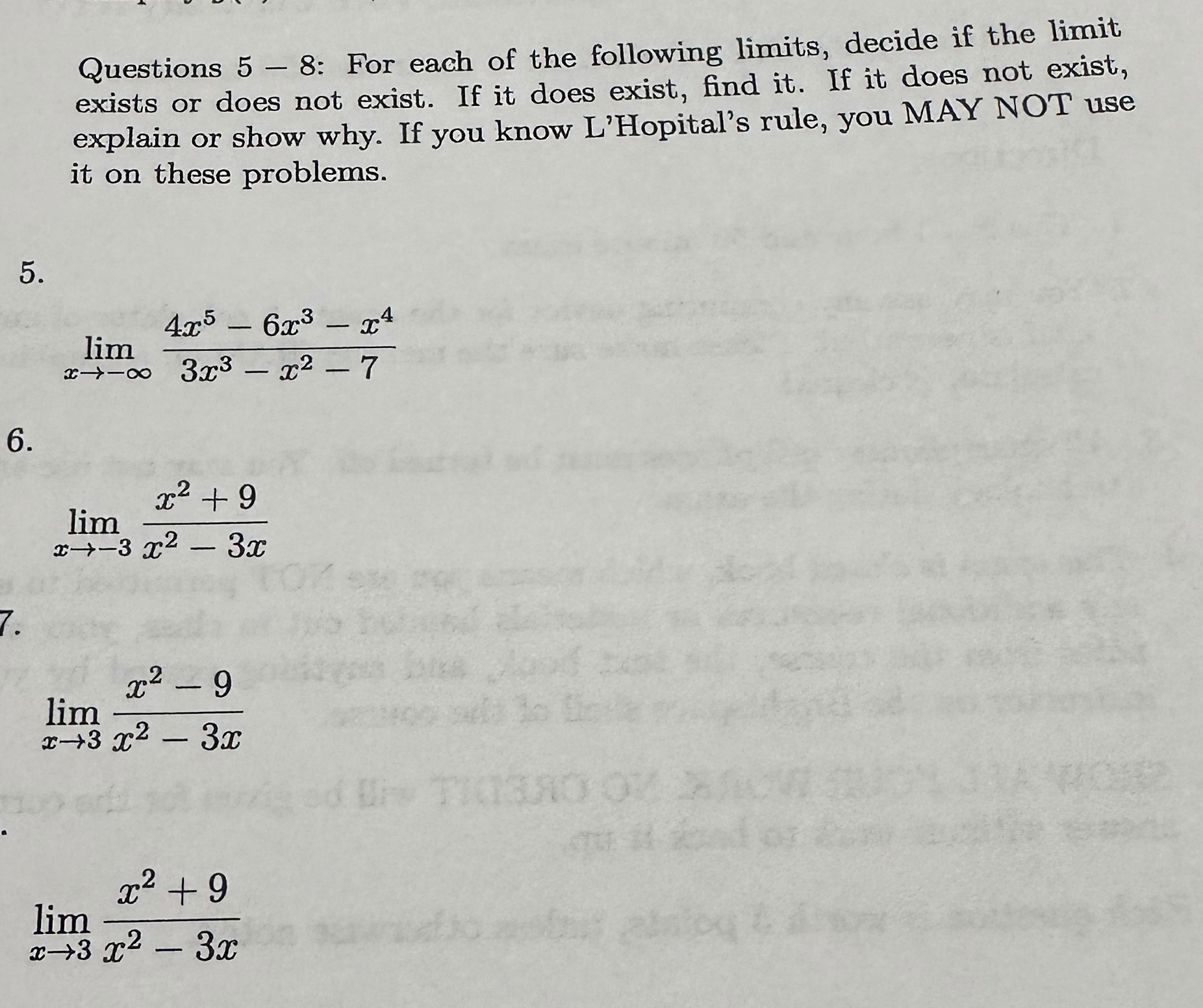 Solved Questions 5-8 ﻿: For each of the following limits, | Chegg.com
