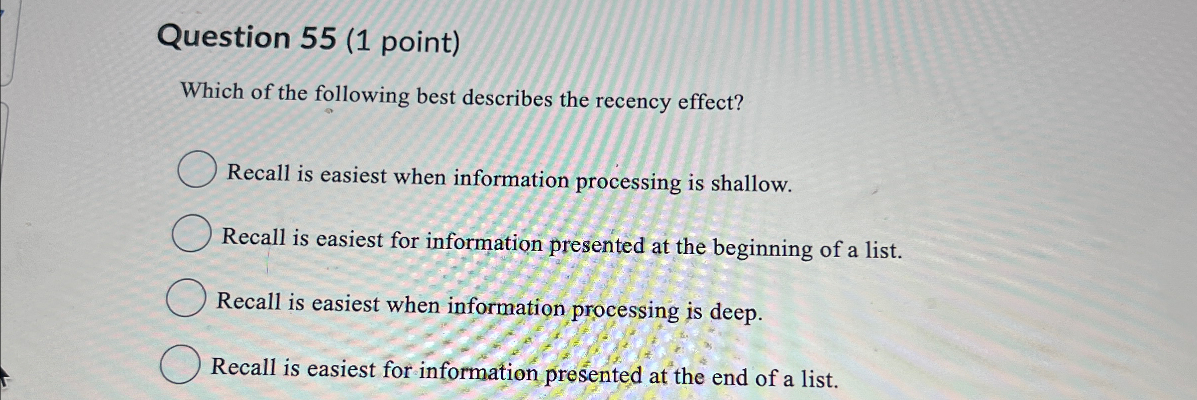Solved Question 55 (1 ﻿point)Which of the following best | Chegg.com