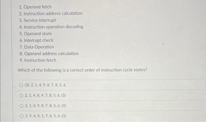 Solved 1. Operand fetch 2. Instruction address calculation | Chegg.com