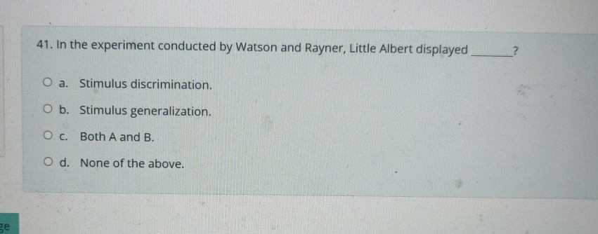 Solved In the experiment conducted by Watson and Rayner, | Chegg.com