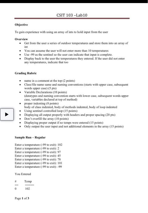 Solved CSIT 103-Lab10 Objective To gain experience with | Chegg.com