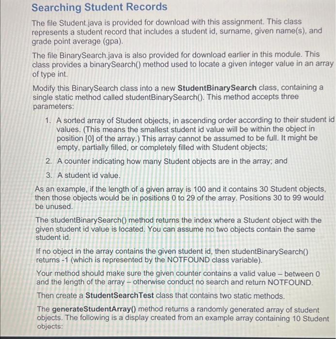 Solved Searching Student Records The file Student.java is | Chegg.com