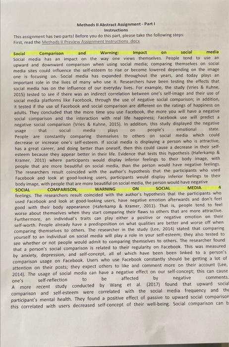 Solved Methods il Abstract Assignment - Part I Instructions | Chegg.com