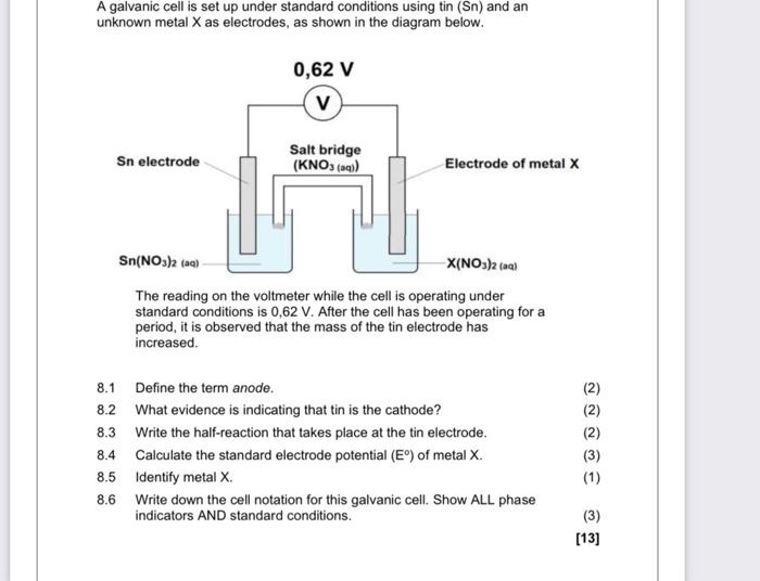 Solved A galvanic cell is set up under standard conditions | Chegg.com