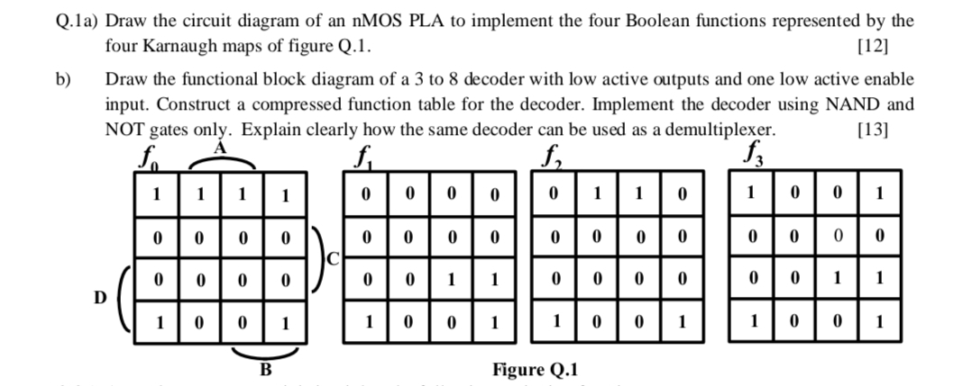 Solved Q.1a) ﻿Draw the circuit diagram of an nMOS PLA to | Chegg.com