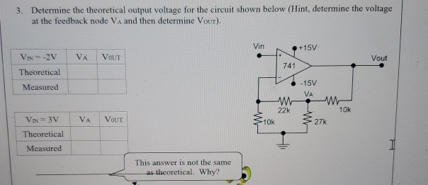 Solved 3. Determine the theoretical output voltage for the | Chegg.com