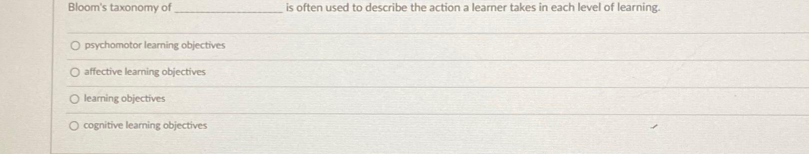 Solved Bloom's taxonomy of is often used to describe the | Chegg.com