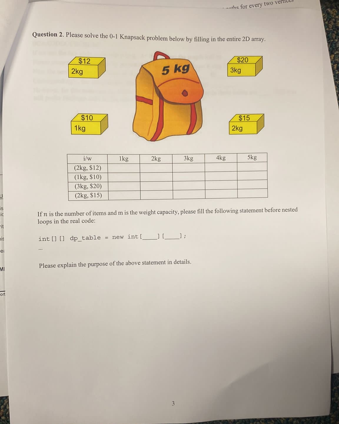 Solved Question 2. ﻿Please solve the 0-1 ﻿Knapsack problem | Chegg.com