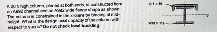 Solved A 20 ft high column, pinned at both ends, is | Chegg.com