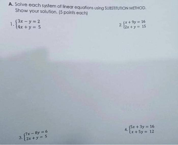 Solved A. Solve each system of linear equations using | Chegg.com