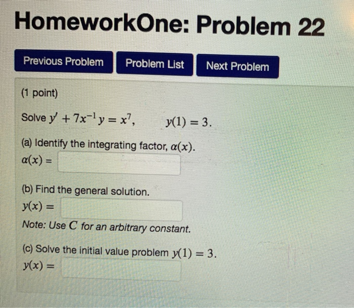 Solved HomeworkOne: Problem 22 Previous Problem Problem List | Chegg.com