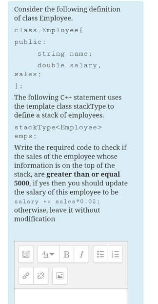 Solved Consider the following definition of class Employee. | Chegg.com