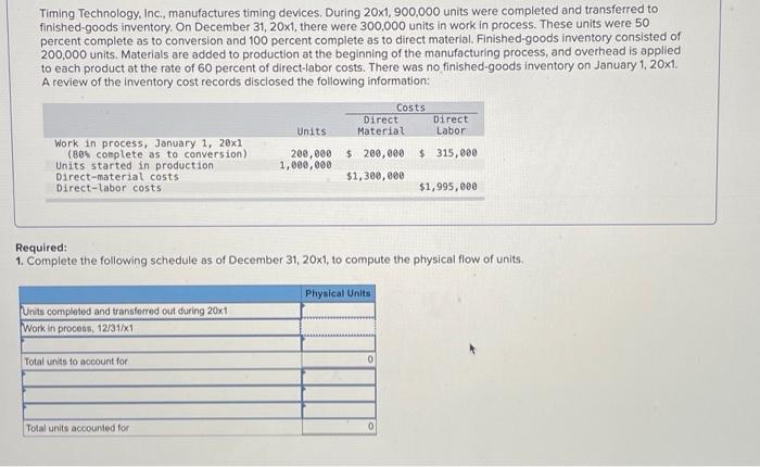 Solved Timing Technology, Inc., manufactures timing devices. | Chegg.com