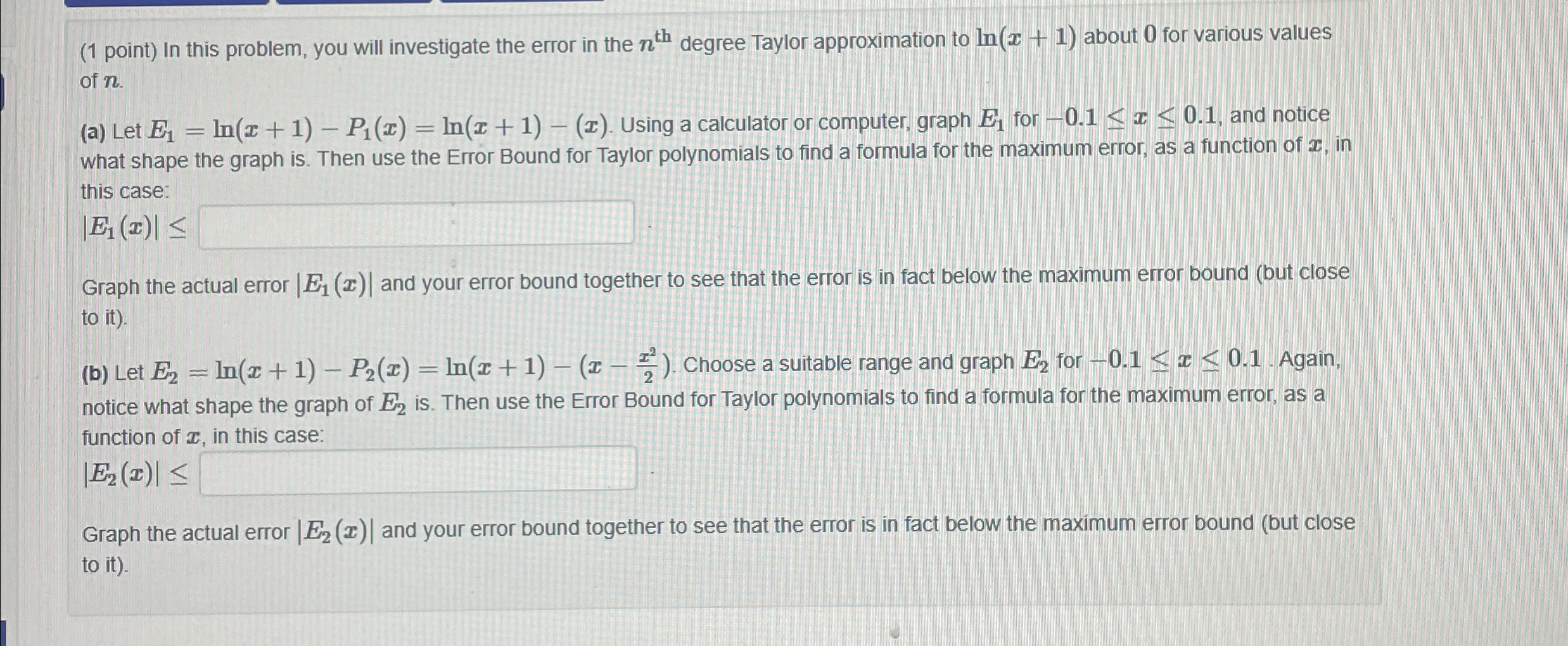 Solved (1 ﻿point) ﻿In this problem, you will investigate the | Chegg.com