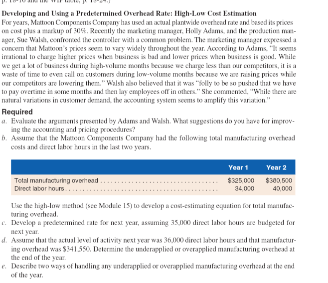 Solved Developing and Using a Predetermined Overhead Rate: | Chegg.com