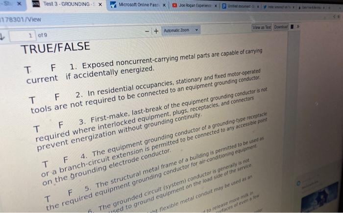 Solved TRUE/FALSE T F 1. Exposed noncurrent-carrying metal | Chegg.com