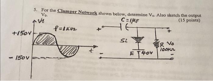 Solved C-IMF 5. For the Clamper Network shown below, | Chegg.com