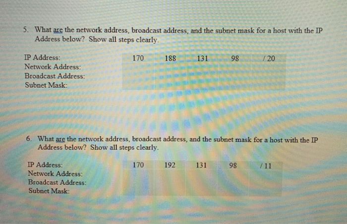 Solved PM 5. What are the network address, broadcast Address | Chegg.com
