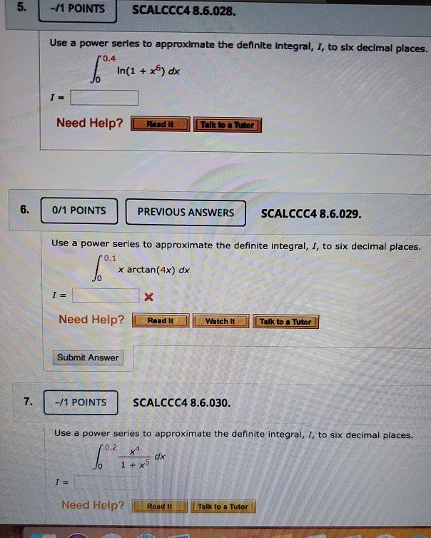 Solved -/1 POINTS SCALCCC4 8.6.028. Use a power series to | Chegg.com