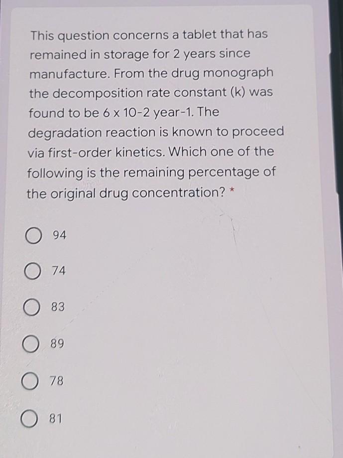 Solved This question concerns a tablet that has remained in | Chegg.com
