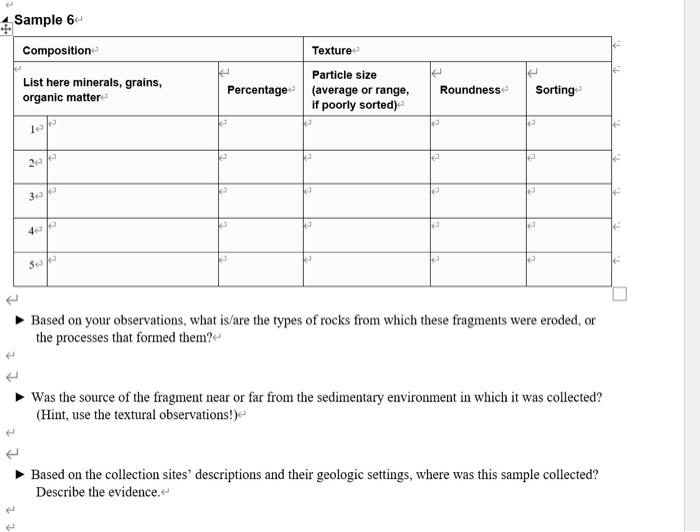 Solved SAMPLE 6 Sample 6 Composition List here minerals, | Chegg.com