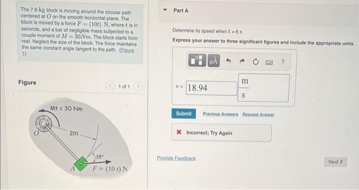 Solved The 7.6 kg block is moving around the circular path | Chegg.com