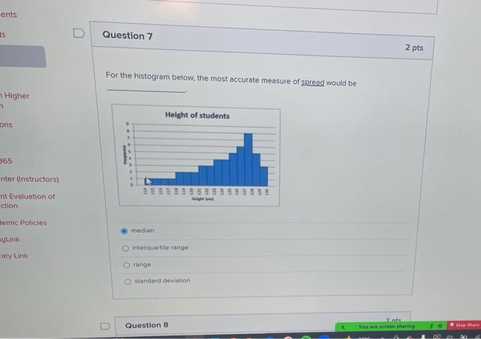Solved For the histogram below, the most accurate measure of | Chegg.com