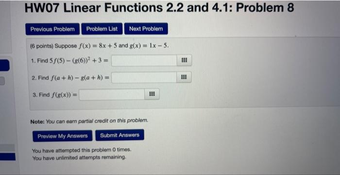 Solved HW07 Linear Functions 2.2 and 4.1: Problem 8 (6 | Chegg.com