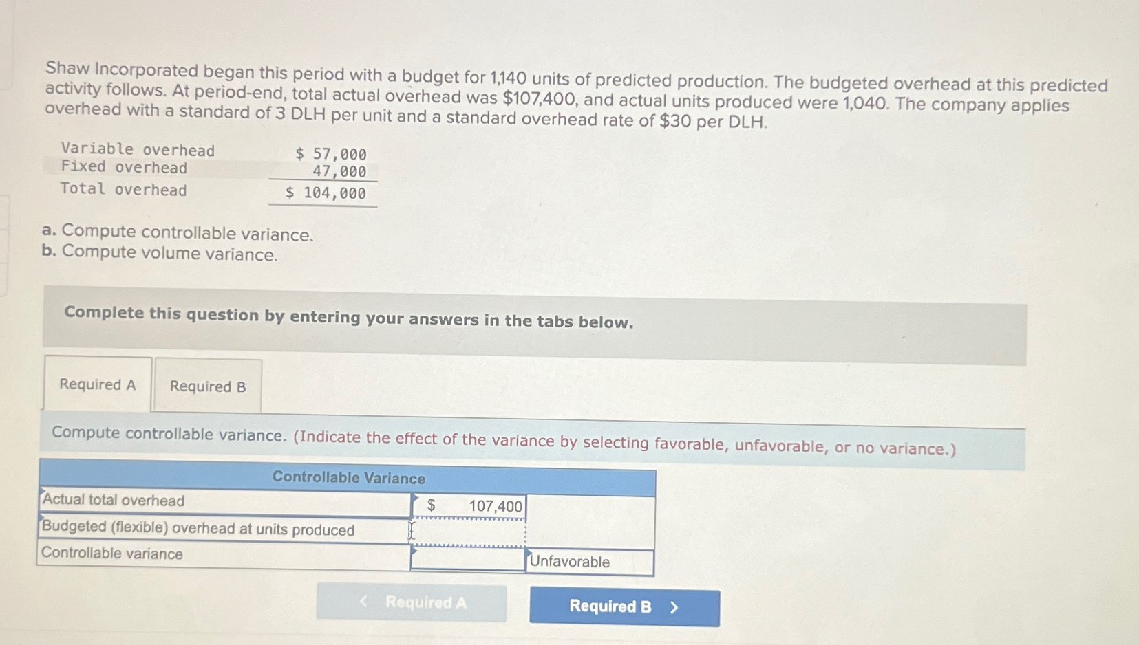 Solved Shaw Incorporated began this period with a budget for | Chegg.com