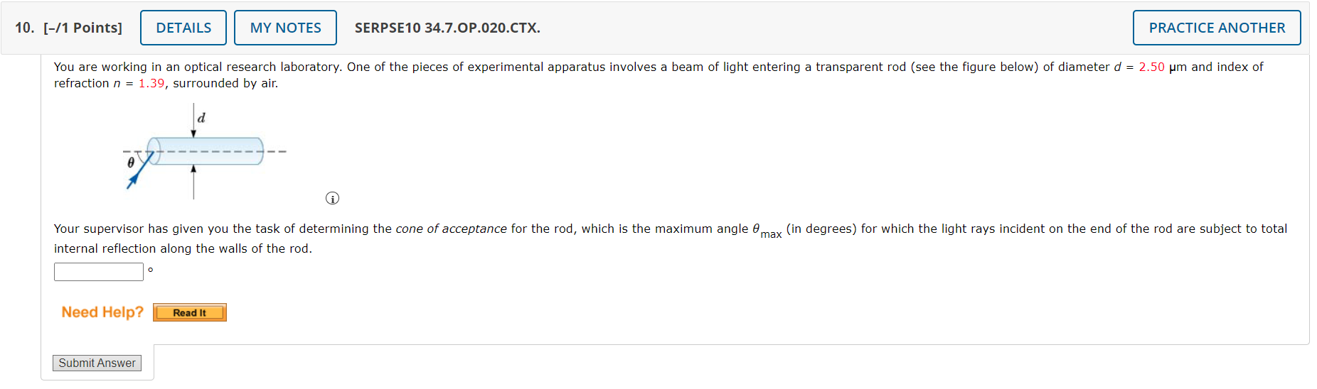 Solved [-/1 ﻿Points]SERPSE10 34.7.OP.020.CTX. ﻿refraction | Chegg.com