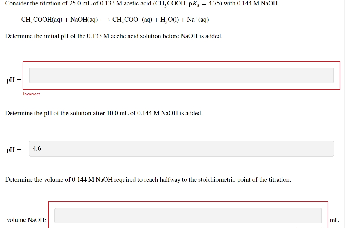 Consider the titration of 25.0mL ﻿of 0.133M ﻿acetic | Chegg.com