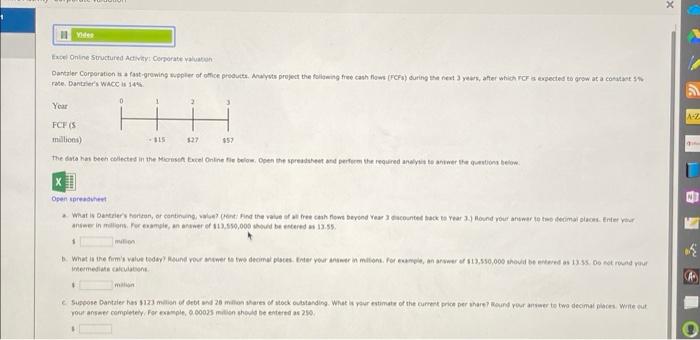 Solved Excel Onine Structurtd Activity: Cerporate yaluarion | Chegg.com