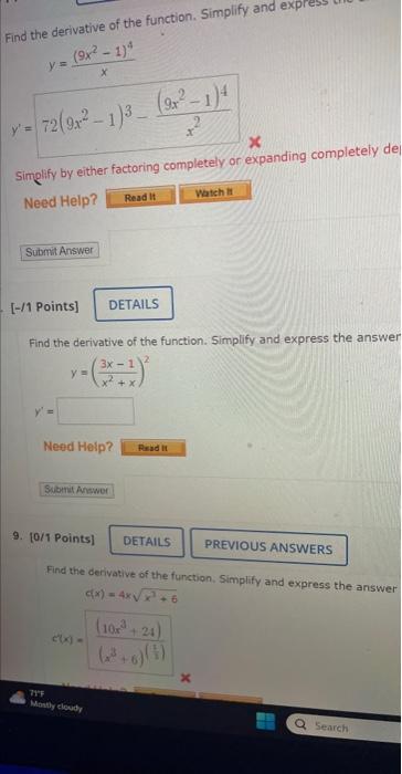 Solved Find the derivative of the function. Simplify and e | Chegg.com