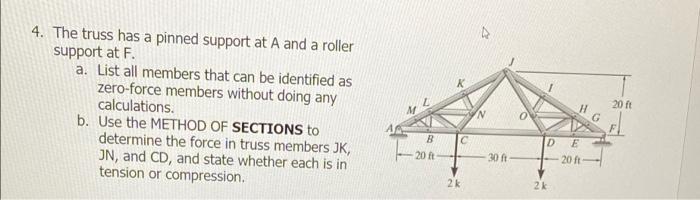 Solved a 4. The truss has a pinned support at A and a roller | Chegg.com