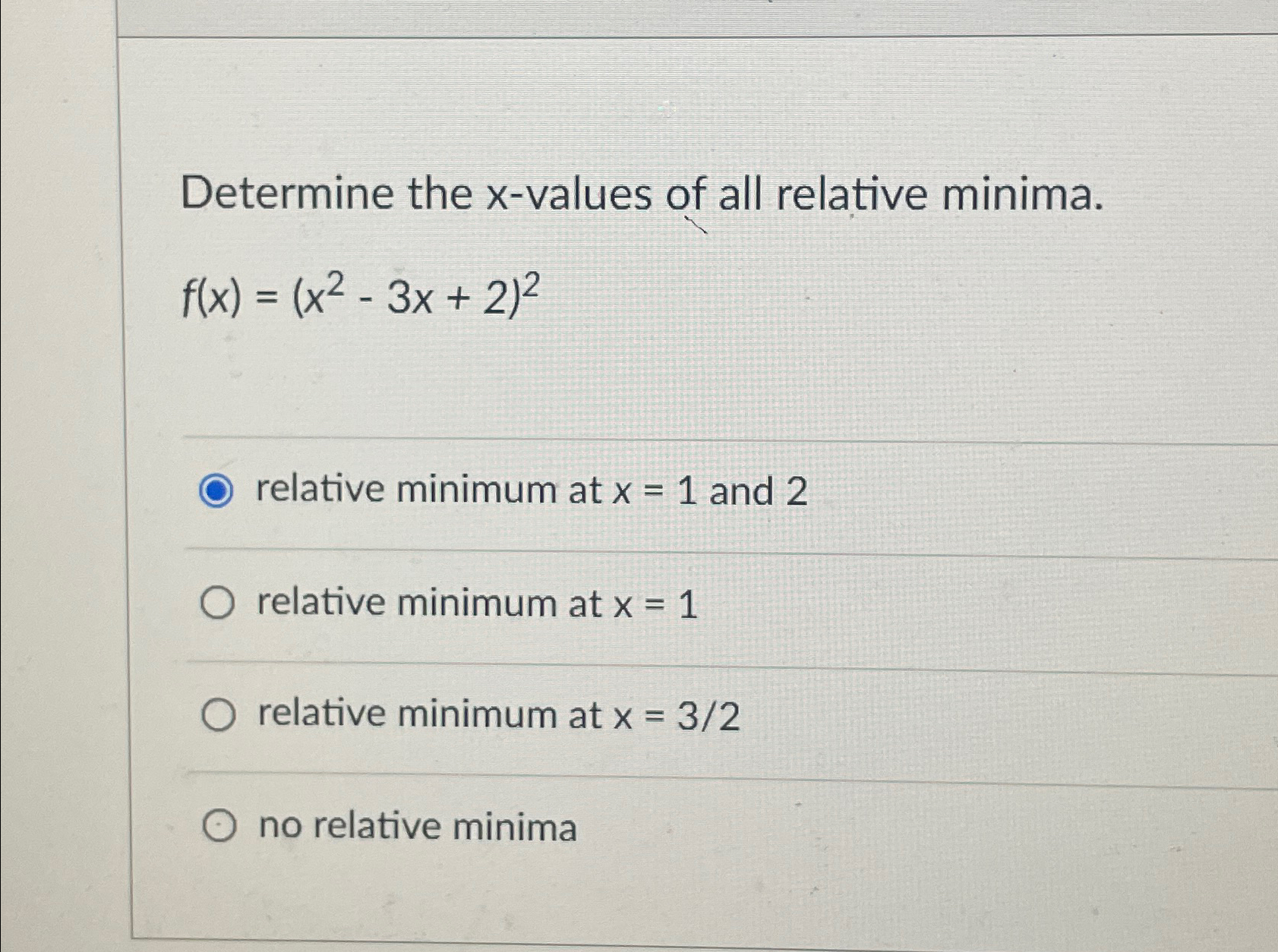 Solved Determine the x-values of all relative | Chegg.com