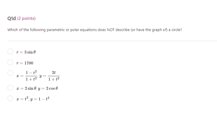 Solved Q1d (2 ﻿points)Which of the following parametric or | Chegg.com