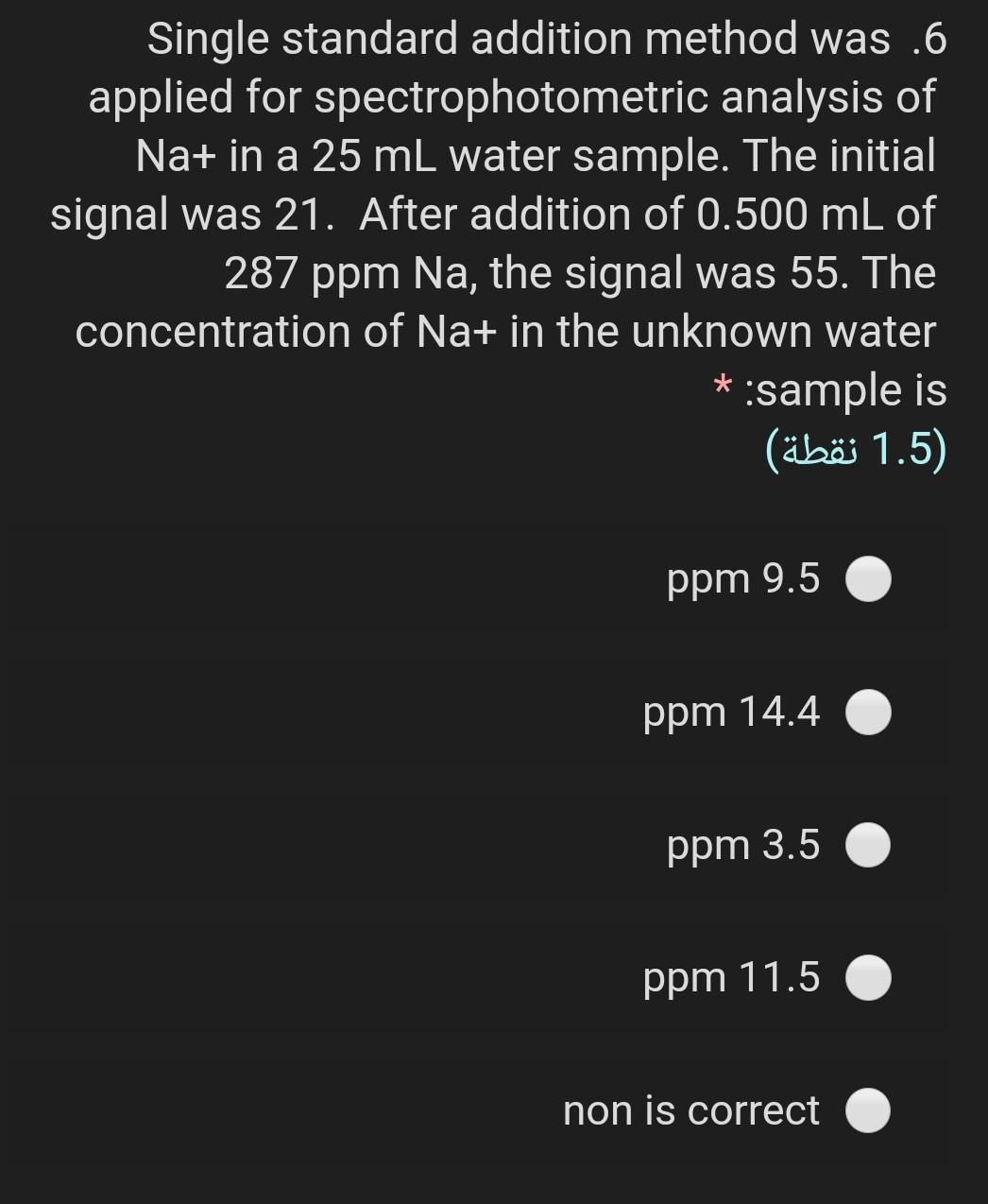 Solved Single standard addition method was .6 applied for | Chegg.com