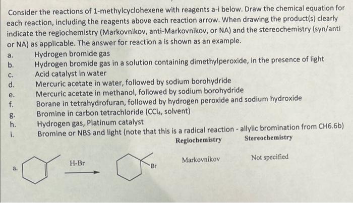 Solved Consider the reactions of 1-methylcyclohexene with | Chegg.com