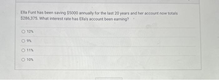 Solved Ella Funt has been saving $5000 annually for the last | Chegg.com