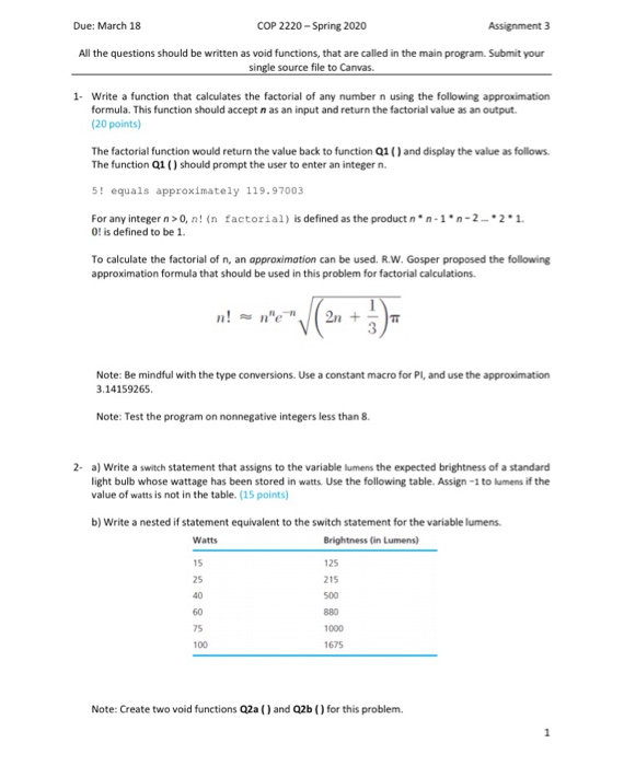 Solved Due: March 18 COP 2220 - Spring 2020 Assignment 3 All | Chegg.com