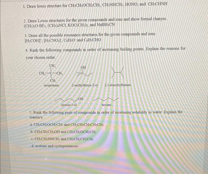 Solved 1. Draw lewis structure for CH CH OCH CHS, CH3NHCH, | Chegg.com