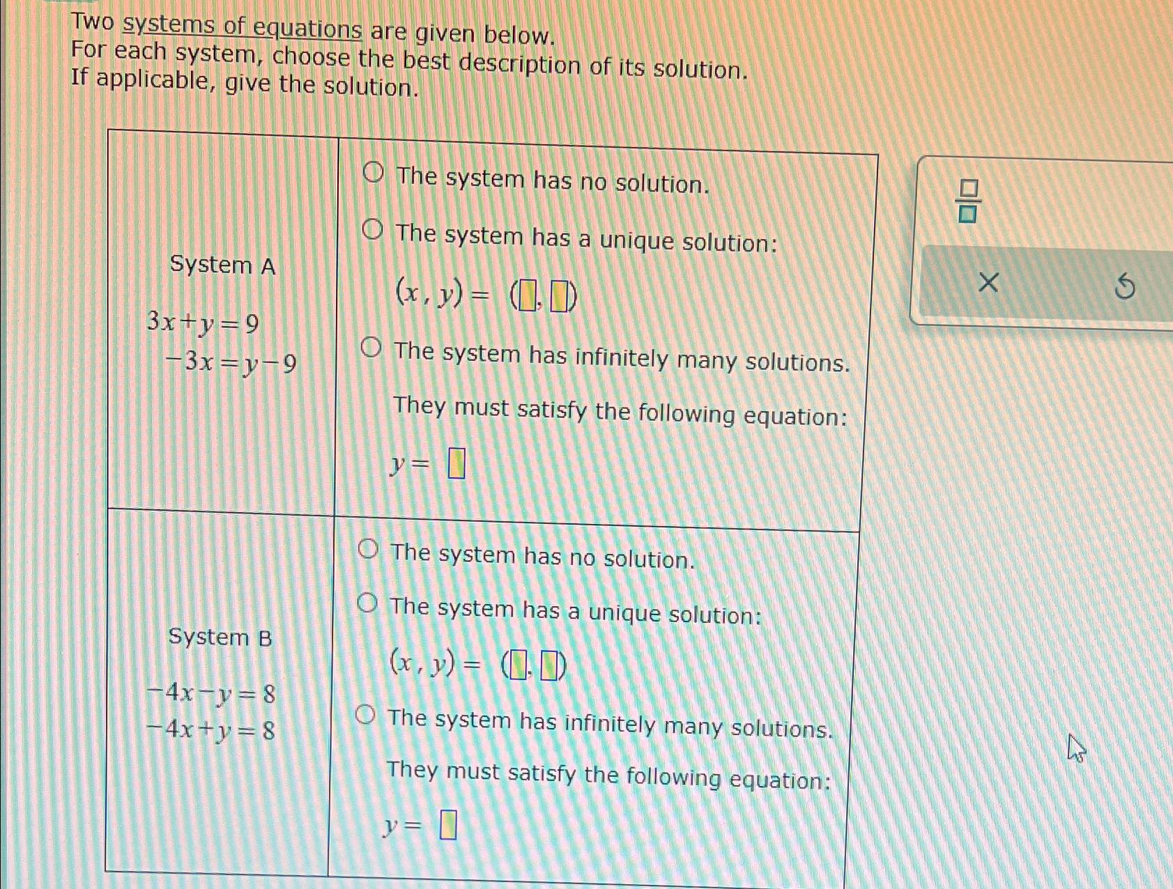 Solved Two systems of equations are given below.For each | Chegg.com