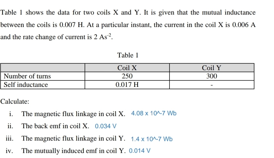 Solved Table 1 ﻿shows the data for two coils X and Y . ﻿It | Chegg.com